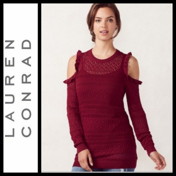 LC Lauren Conrad | Tops | Lc Red Cold Shoulder Top With Ruffle Details ...